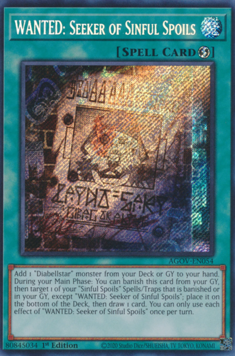 WANTED: Seeker of Sinful Spoils - AGOV-EN054 - Secret Rare 1st Edition – Essential Cards